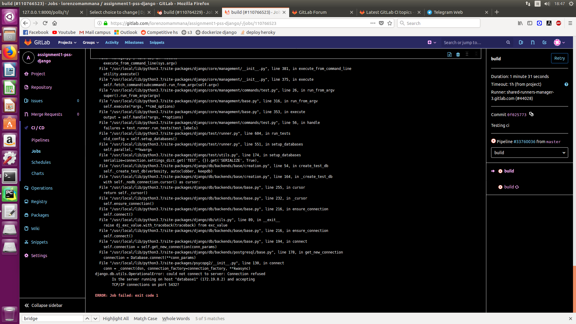 Docker containers unable to connect to each other when using gitlab ...