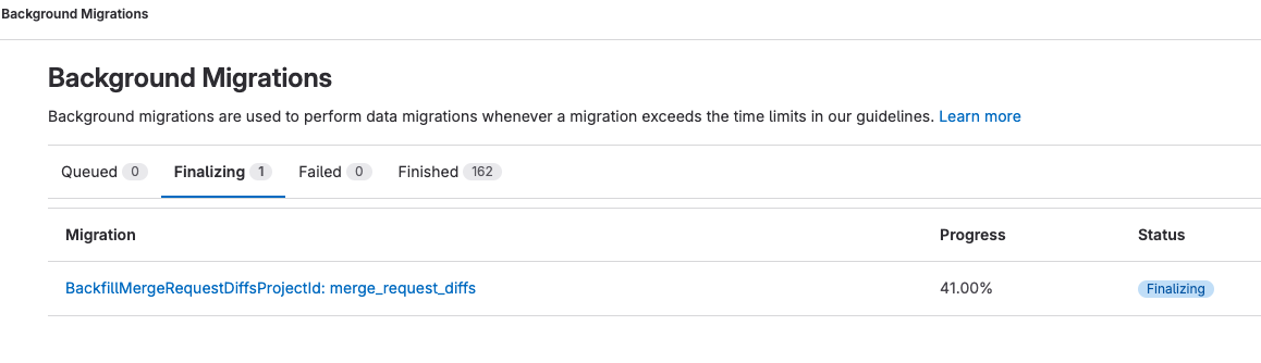 Background Migrations : BackfillMergeRequest stuck at 41% after upgrade from 16.7.3 to 16.7.7 ...