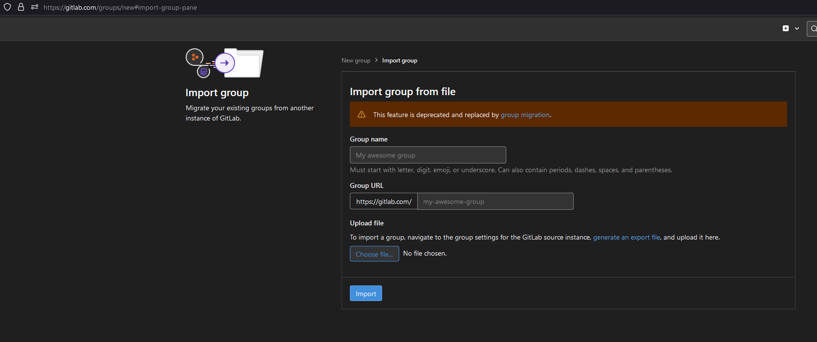 Group migration option not shown on import group page on gitlab.com - General - GitLab Forum