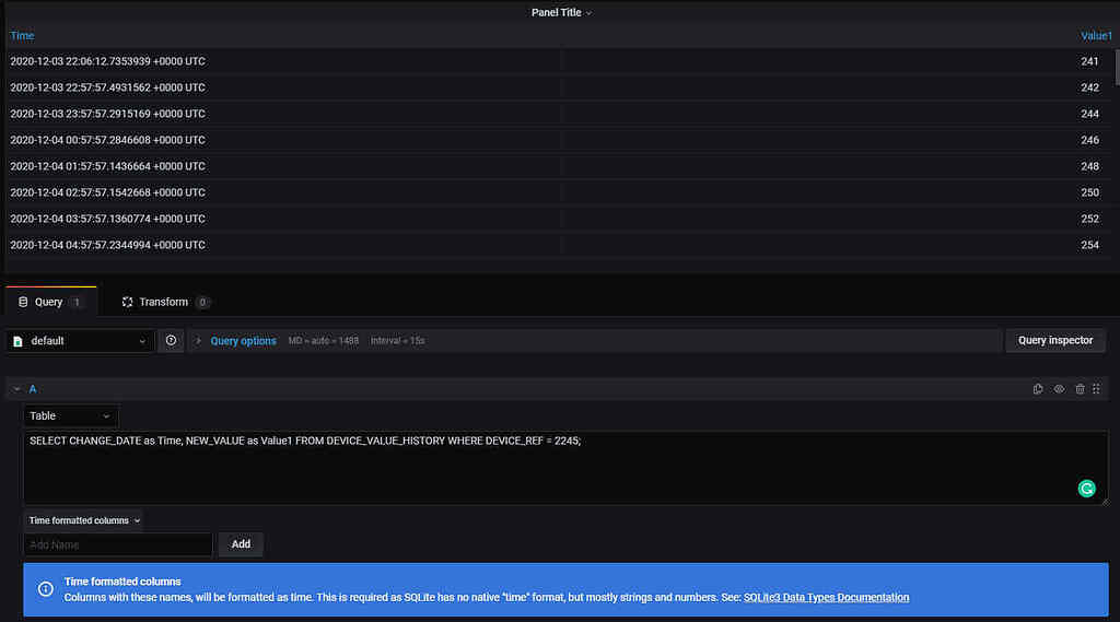 Sqlite - Unable to graph data Switch to table view - Grafana - Grafana Labs Community Forums