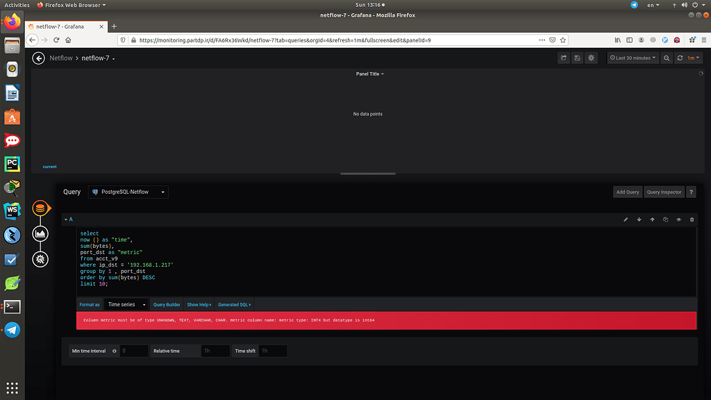 Column metric must be of type UNKNOWN, TEXT, VARCHAR, CHAR. metric column name: metric type ...