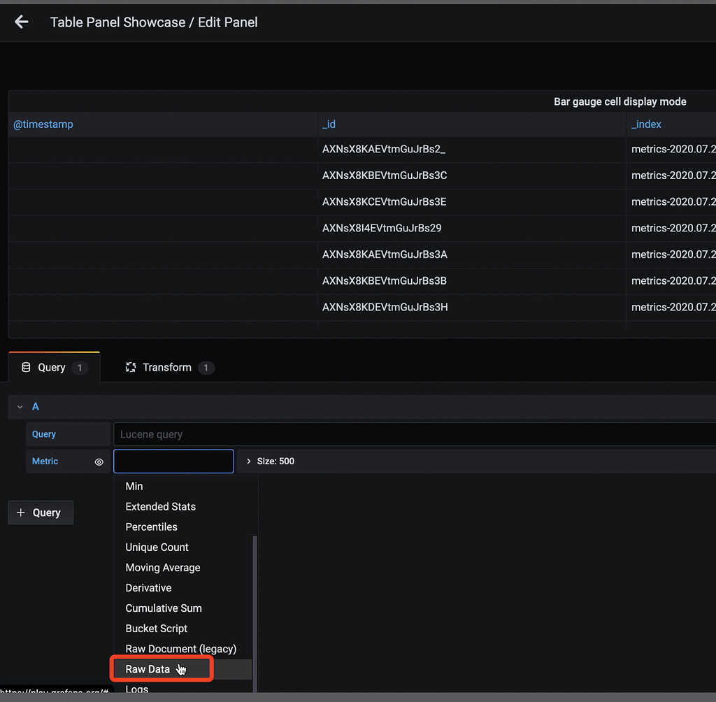 Table panel can't metric on【raw_data】 - Elasticsearch - Grafana Labs Community Forums