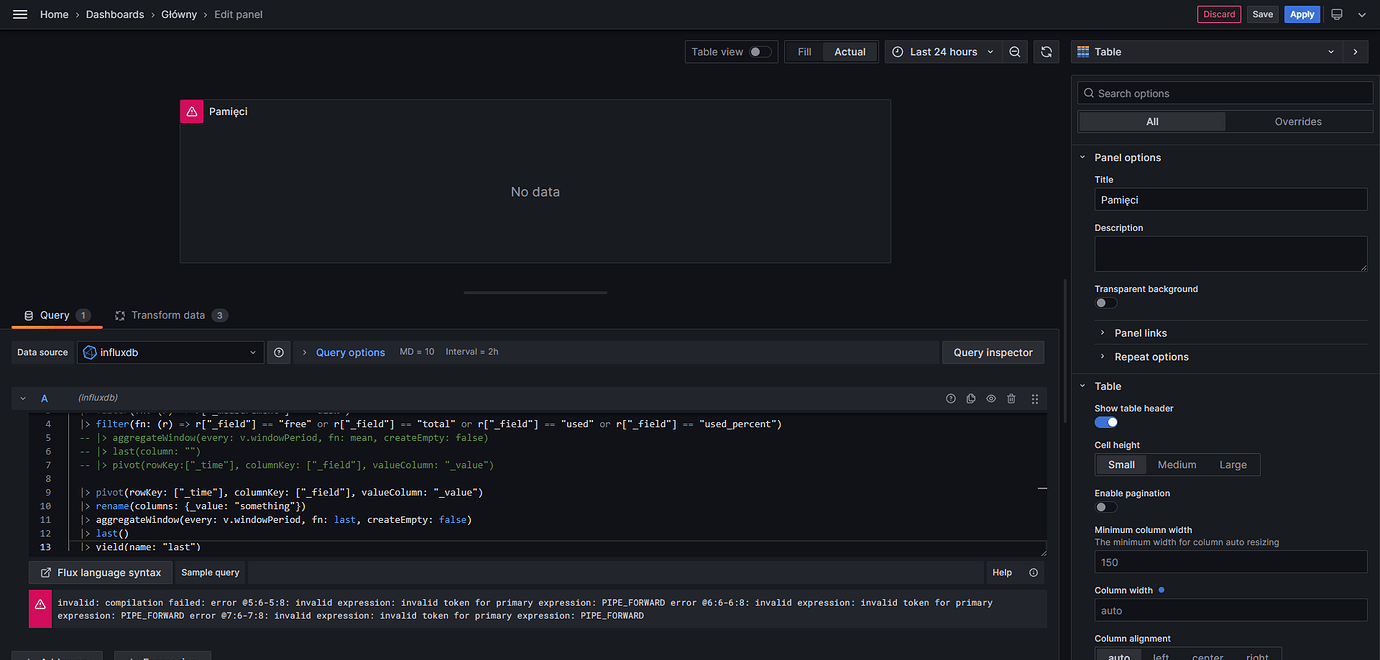 How to display values from rows as data in columns in a table (using data transformation ...
