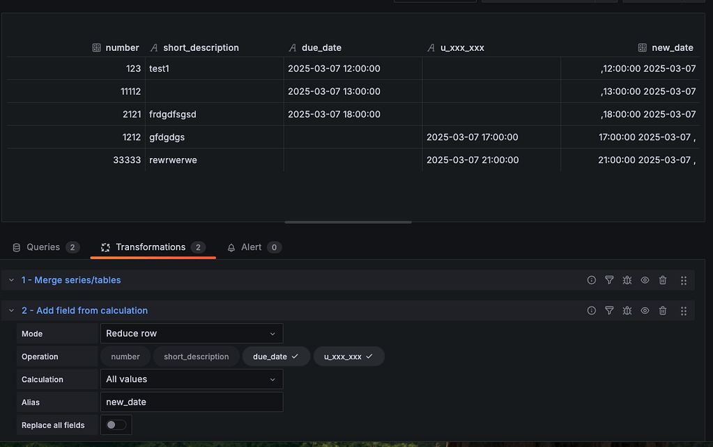Merge two fields from two query's to one - Table Panel - Grafana Labs Community Forums