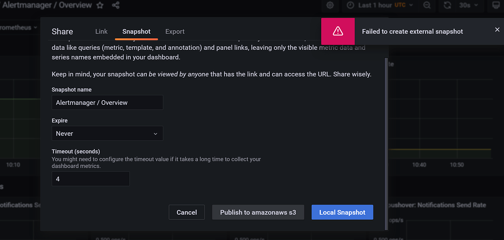 Error in create external snapshot - Configuration - Grafana Labs ...