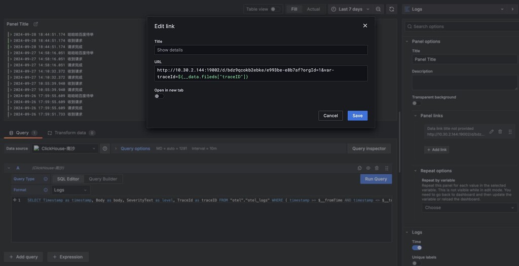 How to configure filed data links in log panel - Grafana - Grafana Labs Community Forums