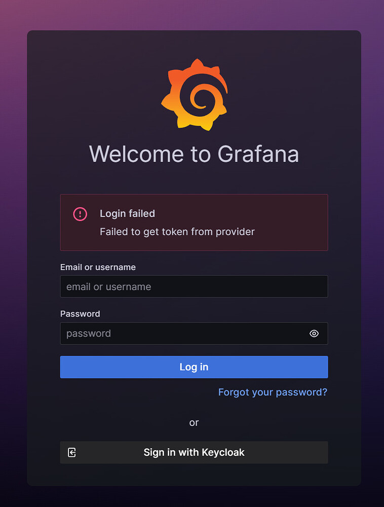 Grafana Integration with Keycloak, Error: Login failed Failed to get token from provider ...