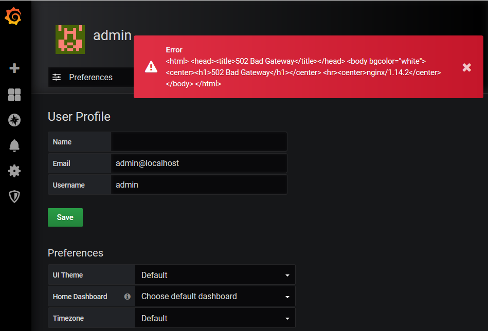 Nginx Reverse Proxy Grafana Accessible But Some Requests Fail With 502 Bad Gateway