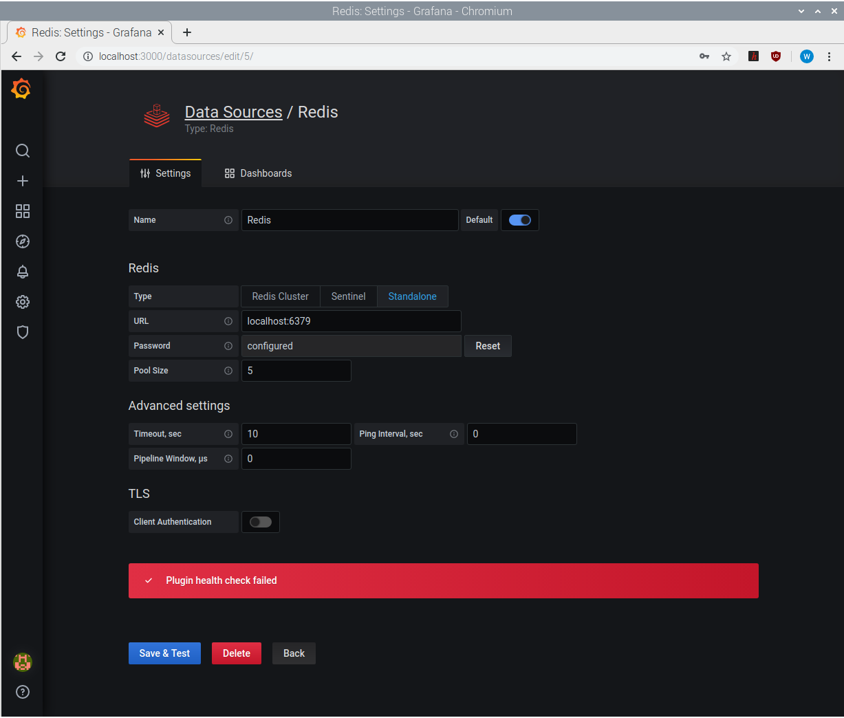 Redis Datasource Failing Plugin Health Check - Configuration - Grafana Labs Community Forums