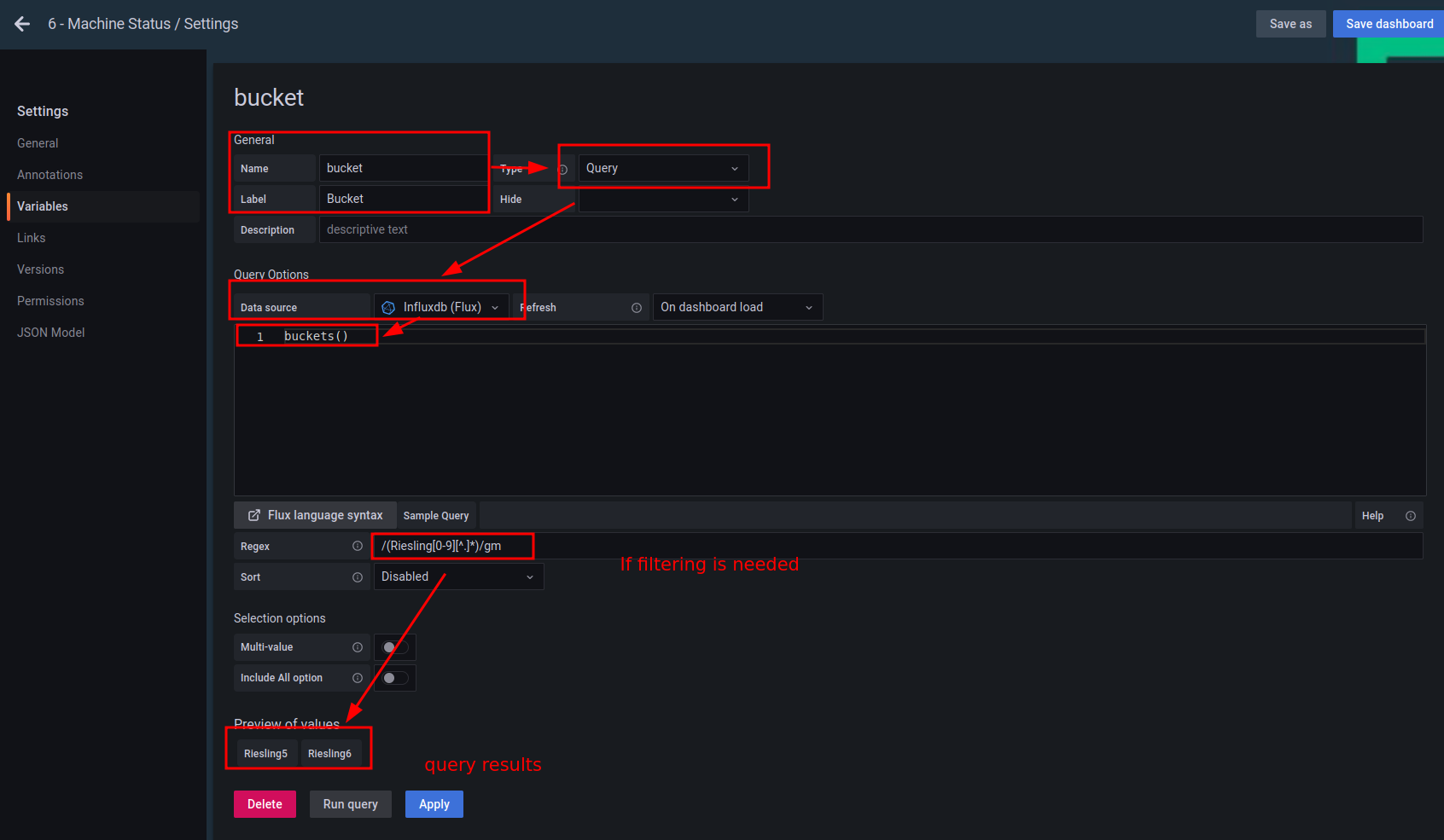 Dashboard variable for bucket in flux - Dashboards - Grafana Labs Community Forums