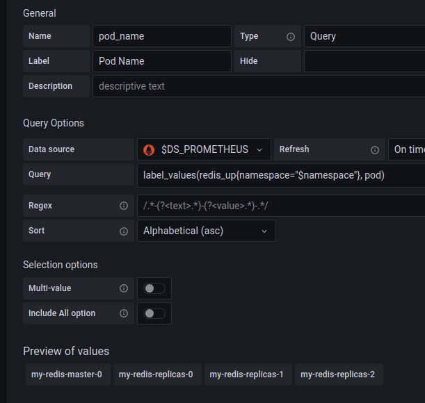 Сhoosing an application instead of the pod name in the redis dashboard - Dashboards - Grafana ...