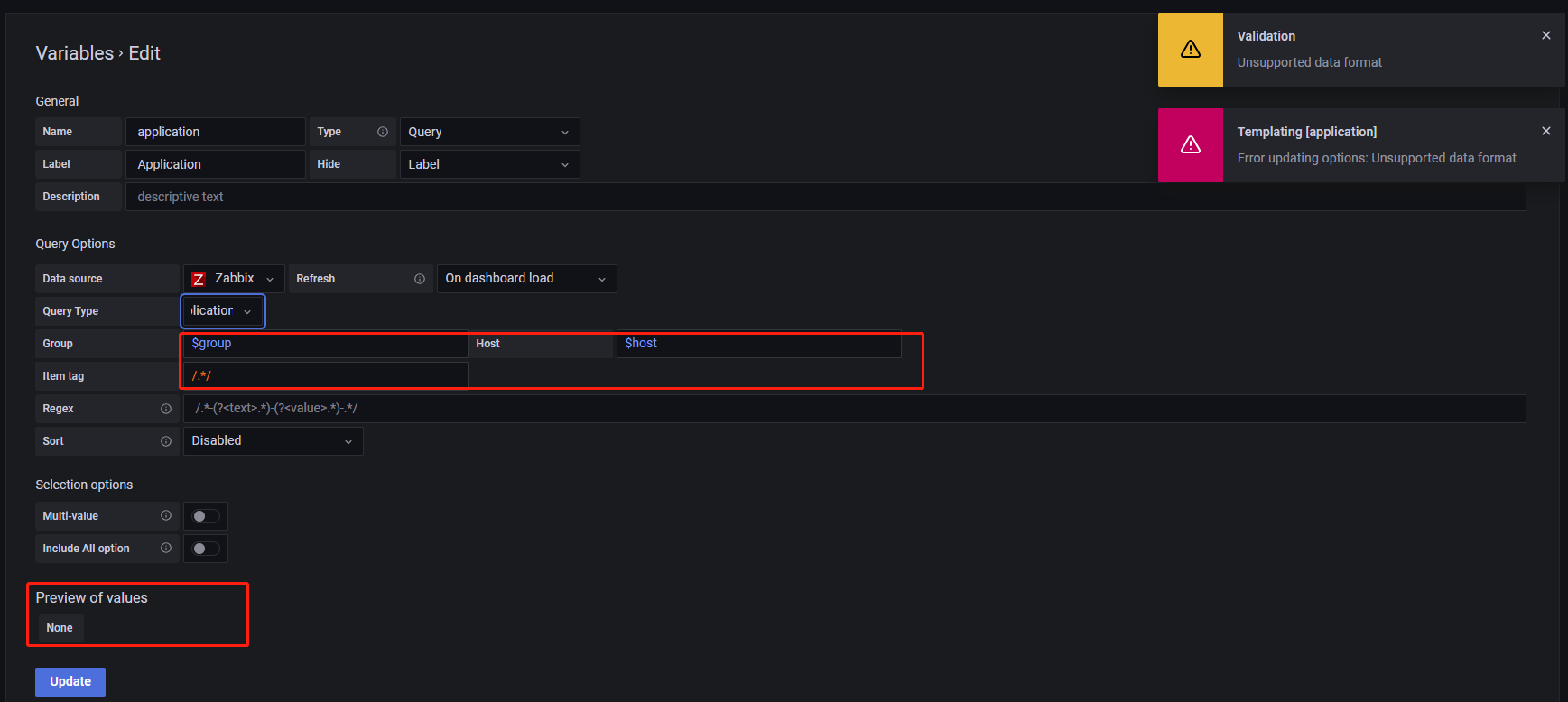 How do I set the application variable for Zabbix - Zabbix - Grafana Labs Community Forums