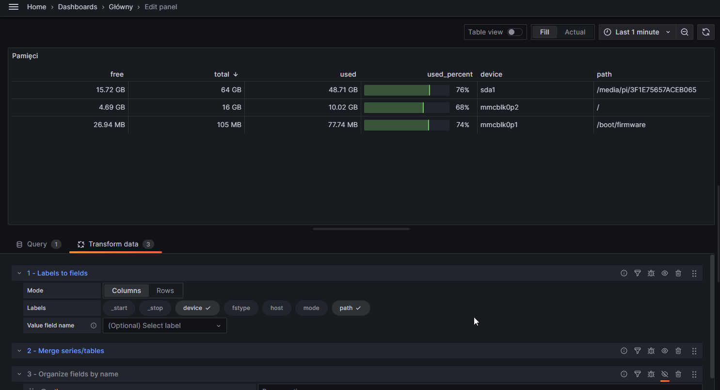 How to display values from rows as data in columns in a table (using data transformation ...