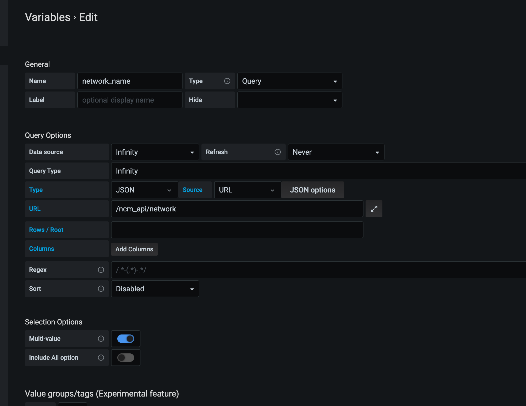 Not able to set API method in Grafana infinity variable URL - Configuration - Grafana Labs ...