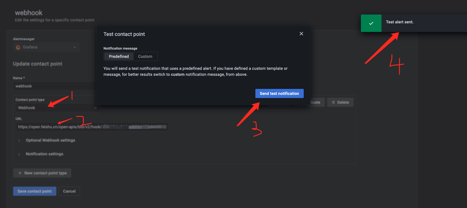 Contact points config webhook alert error - Alerting - Grafana Labs Community Forums
