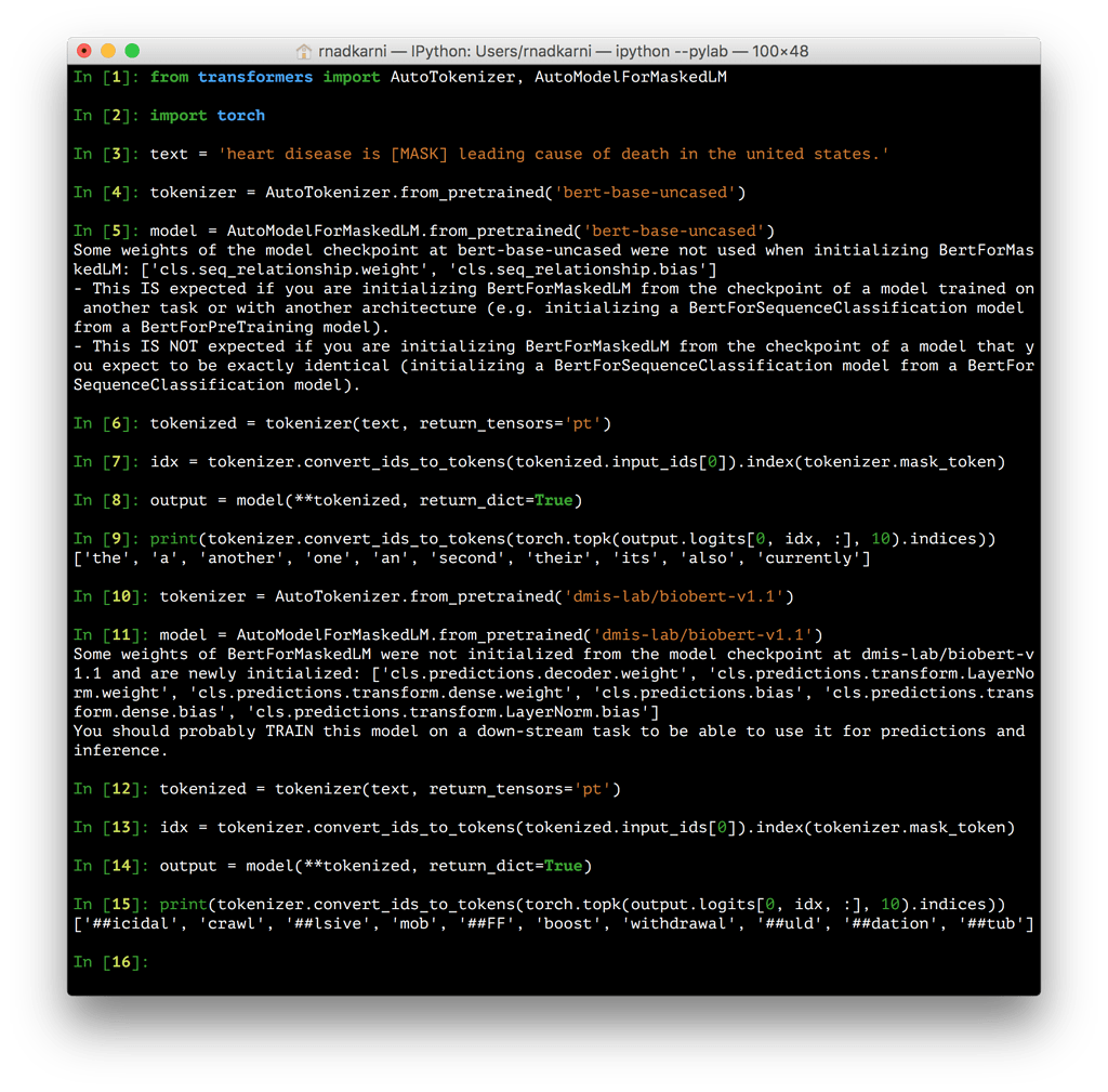 Strange output using BioBERT for imputing MASK tokens - Beginners ...