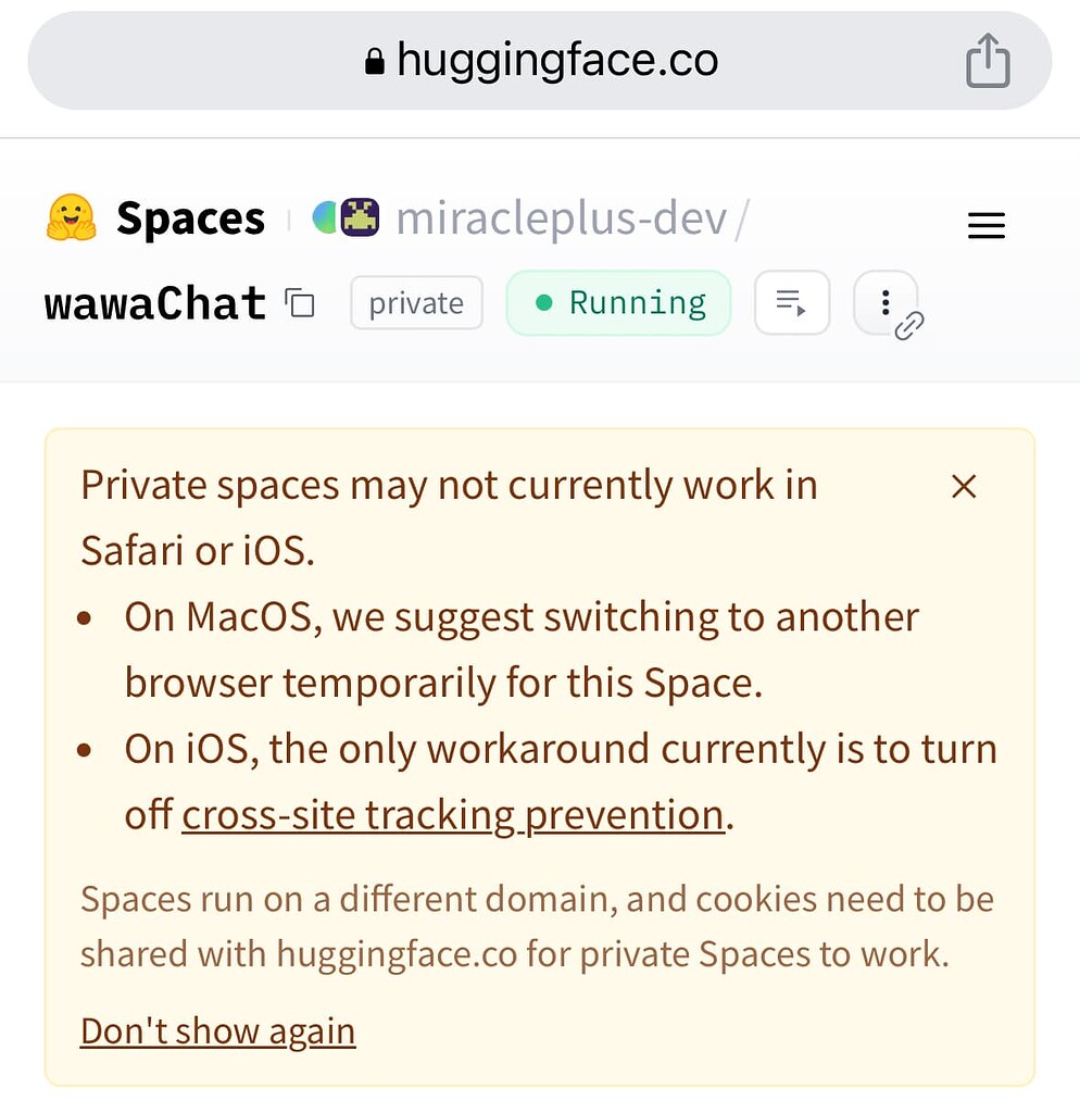 Error accessing private space on iOS - Spaces - Hugging Face Forums