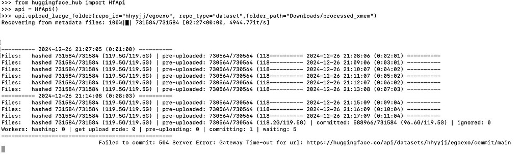 Failed To Commit 504 Server Error Gateway Time Out For Url Beginners Hugging Face Forums