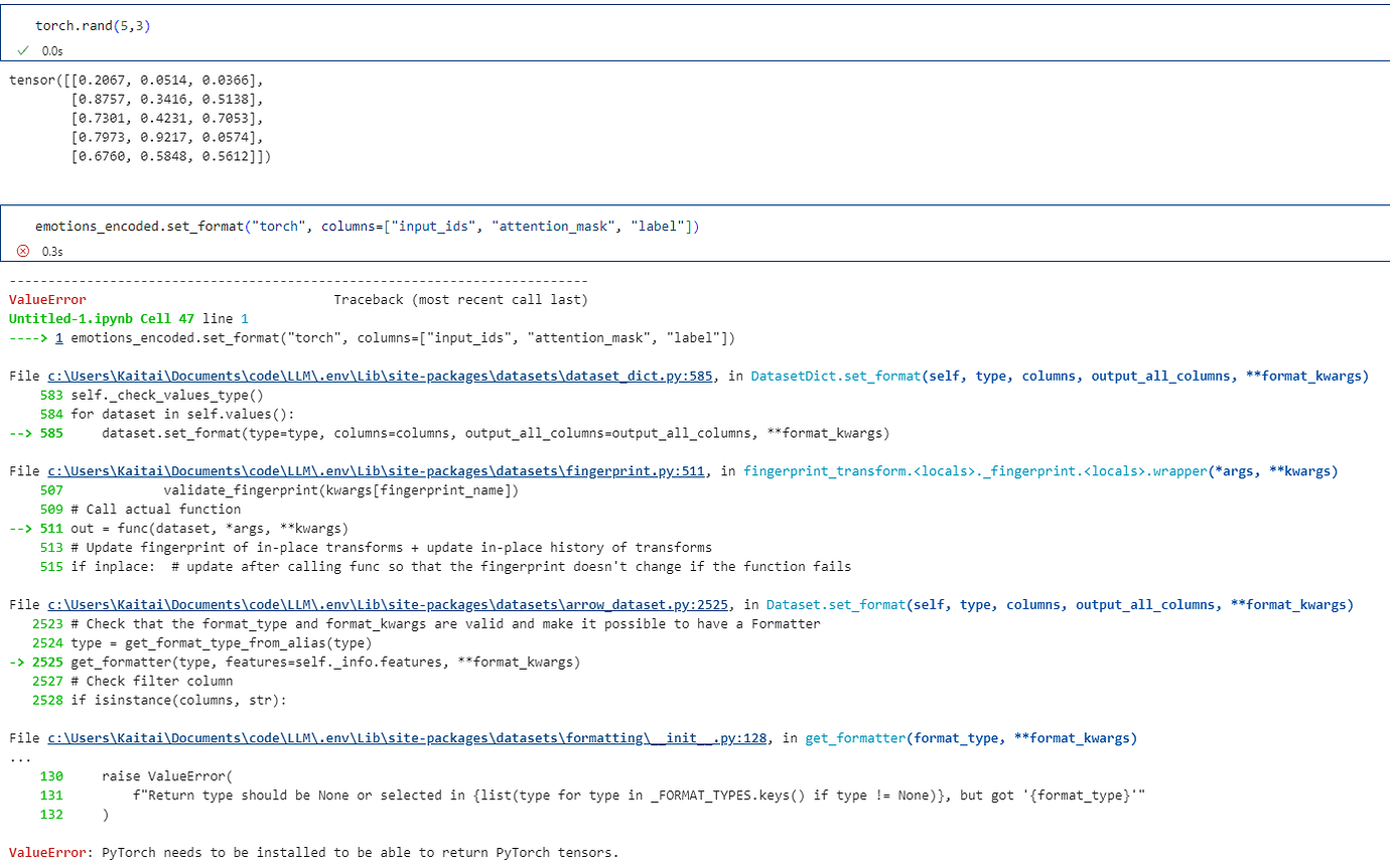 Dataset set_format error - ValueError: PyTorch needs to be installed - Beginners - Hugging Face ...