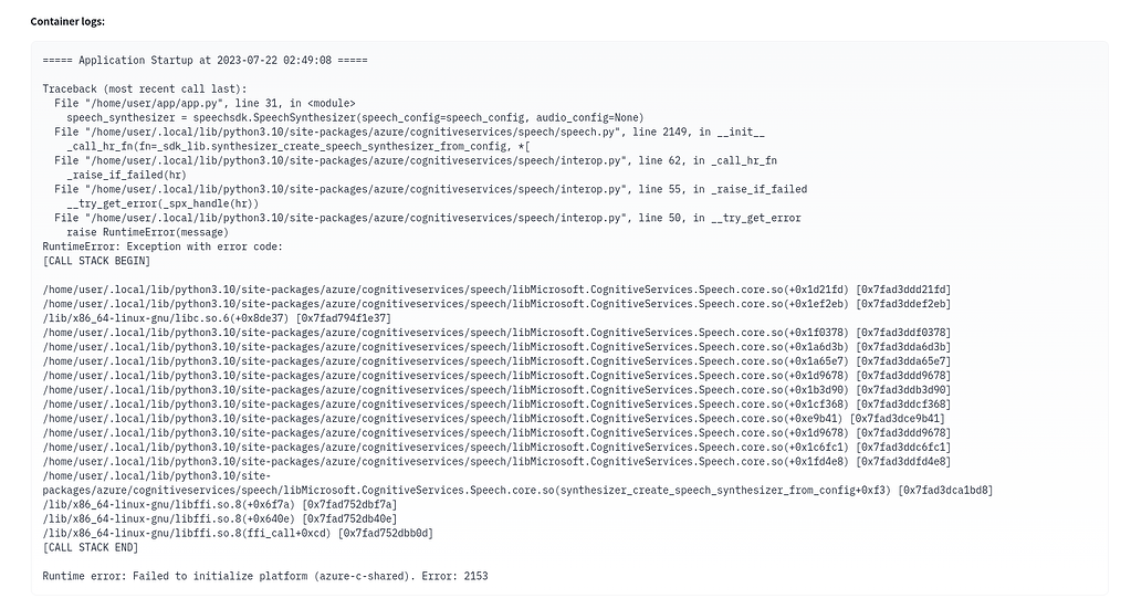 Azure cognitiveservices runtime error - Spaces - Hugging Face Forums