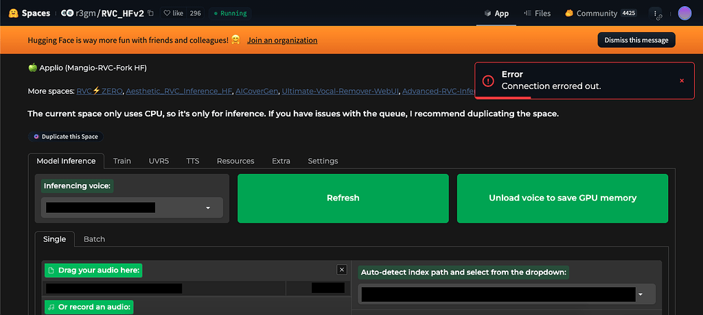 I've been trying to use this app RVC_HFv2 ALL day today & it STILL keeps saying "Connection ...