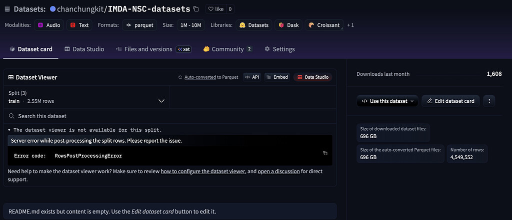 Datasets Viewer RowPostProcessingError - Beginners - Hugging Face Forums