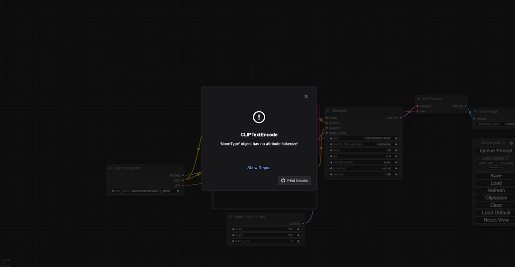 'NoneType' object has no attribute 'tokenize' error popped up while trying to run 'Flux ...