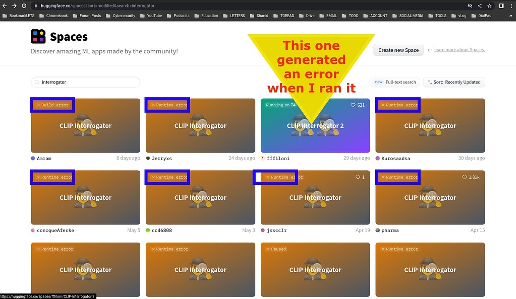 ALL interrogator spaces show "Build error" or "Runtime error" - Beginners - Hugging Face Forums