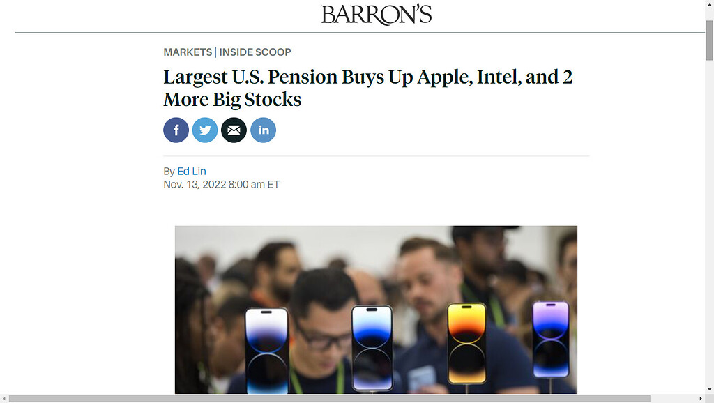 Barron's: Largest U.S. Pension Buys Up Apple, Intel, and 2 More Big Stocks $AAPL $MSFT $INTC $GE ...