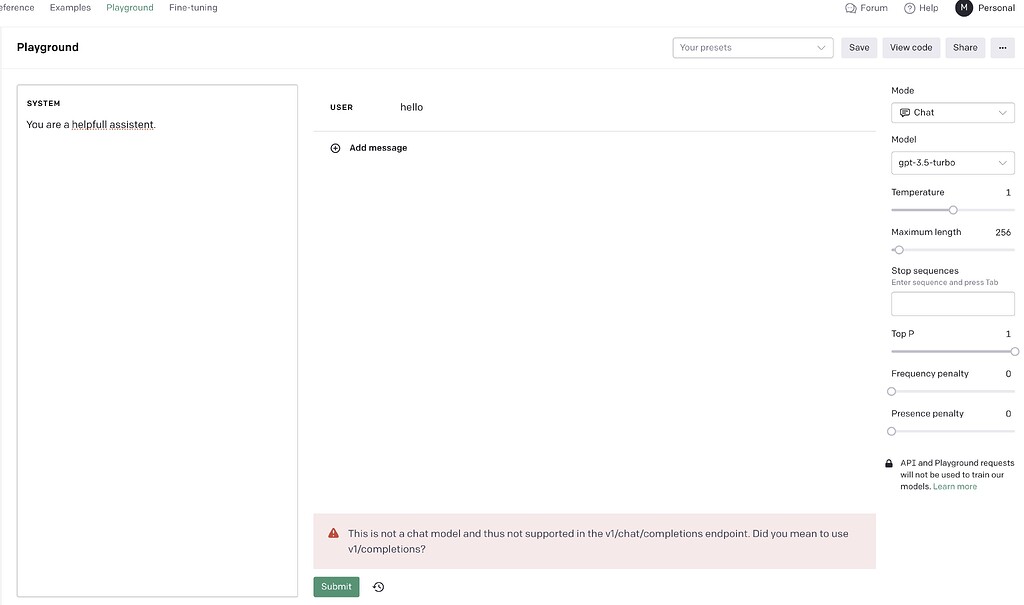 I can't use playground or API in chat mode with GPT-3.5-turbo - API ...