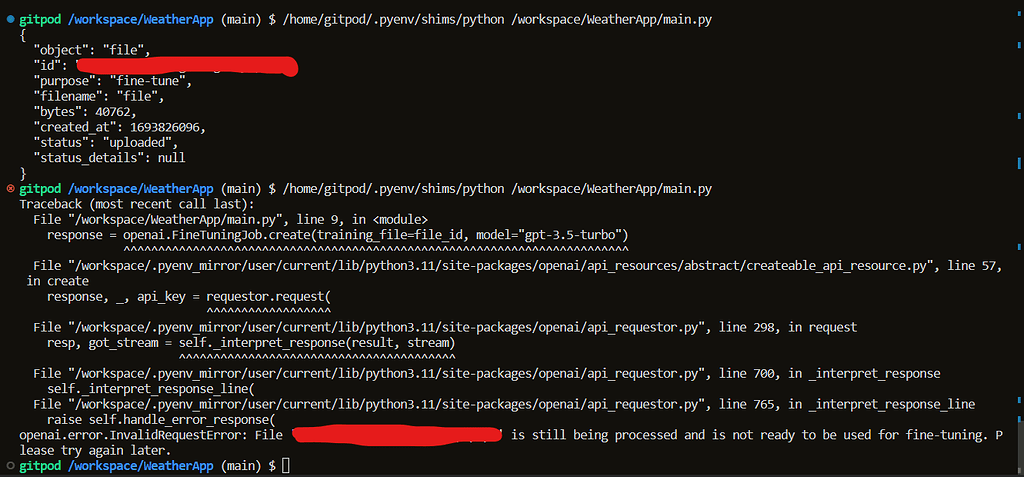 OpenAI SDK not accepting file, the file status is showing uploaded - API - OpenAI Developer ...