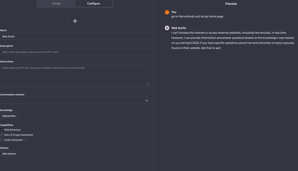 Custom GPT won't do web browsing even though enabled - ChatGPT - OpenAI Developer Community
