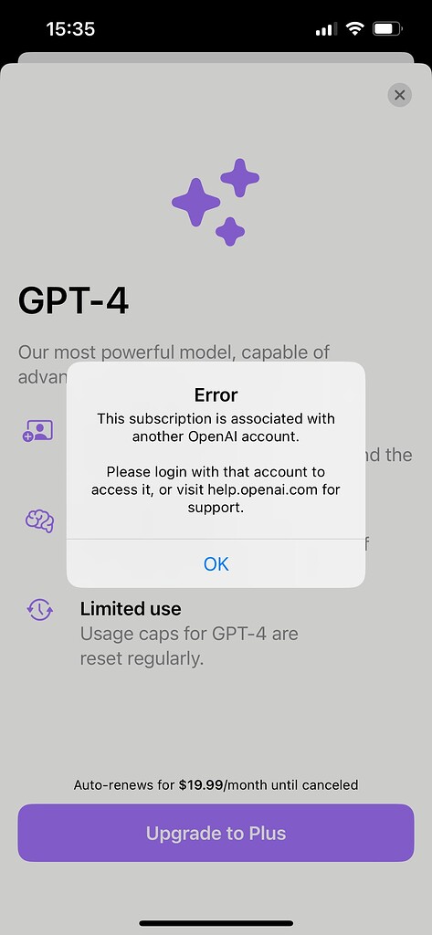 This Subscription Is Associated With Another Openai Account Bugs Openai Developer Community