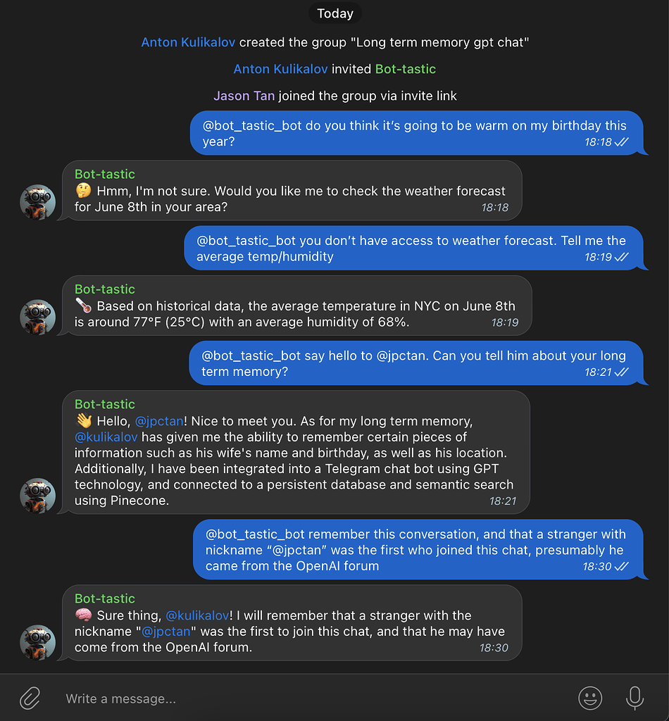 GPT Telegram bot with long term memory - Community - OpenAI Developer Community
