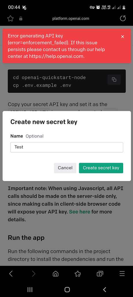 Error generatin Api Secret Key - API - OpenAI Developer Community Error generatin Api Secret Key - API - OpenAI Developer Community