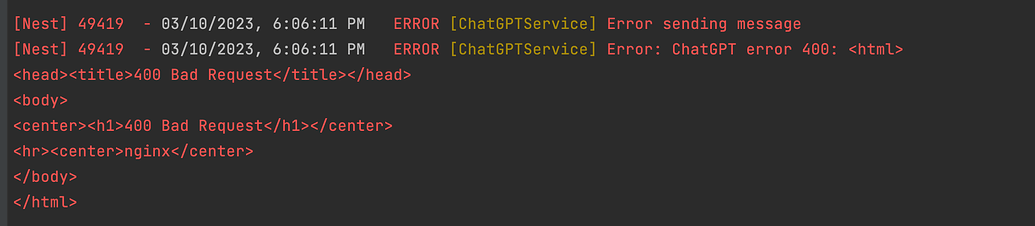 BUG：Error sending message Error: ChatGPT error 400: - API - OpenAI ...