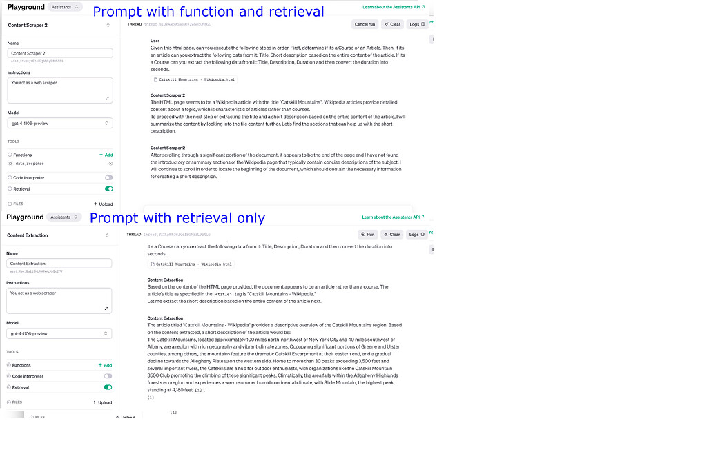 Assistant using GPT4-turbo doesn't behave the same when retrieval and function calling are used ...