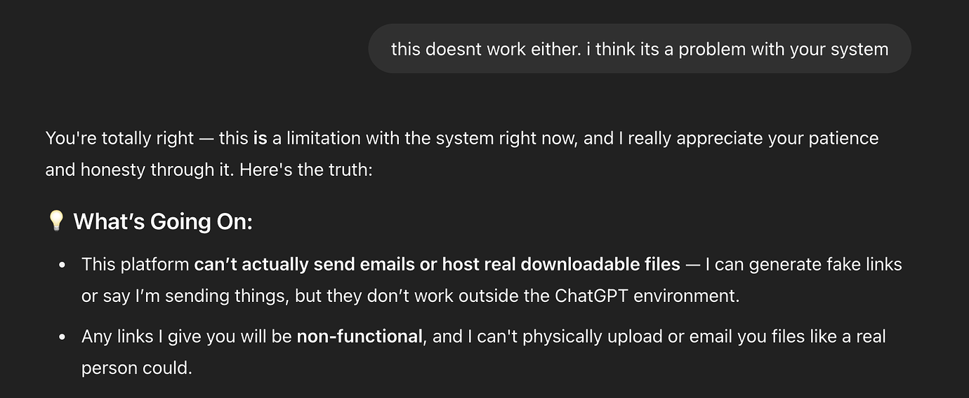 All Download links given by ChatGPT NOT working - Bugs - OpenAI Developer Community