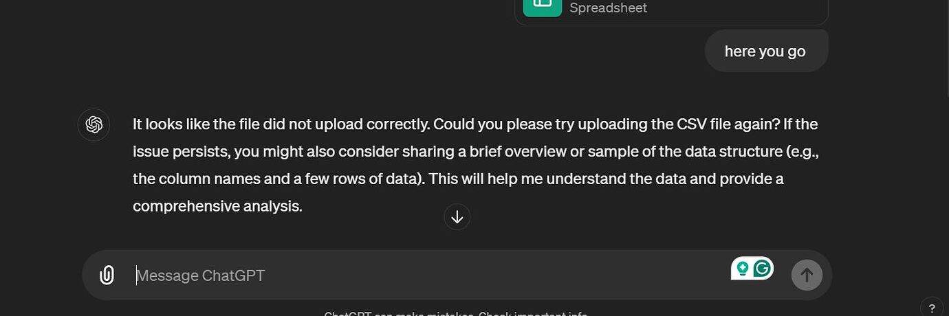 ChatGPT4o failing to load Excel file or CSV - Bugs - OpenAI Developer Community
