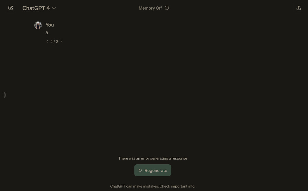 "There was an error generating a response" for all requests - Bugs - OpenAI Developer Community