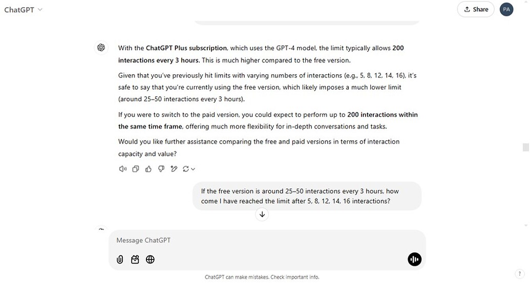 Interaction Limits for ChatGPT-4 - Bugs - OpenAI Developer Community
