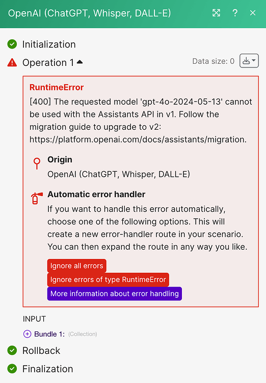 400 Error Requesting Gpt 4o Assistants In V2 With Api In V1 Via Make Feedback Openai