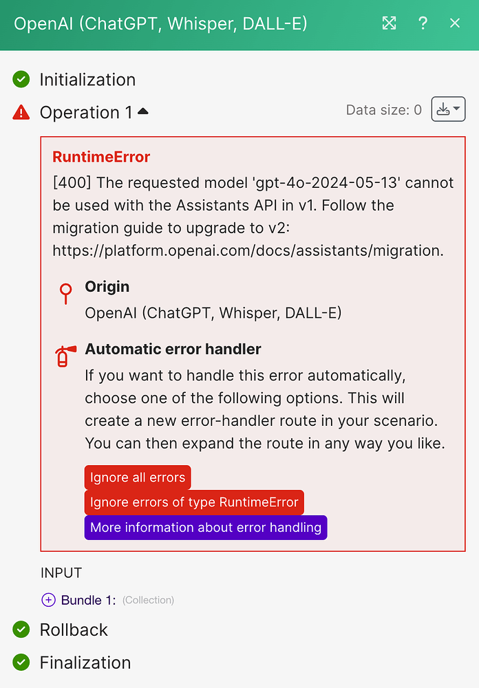 400 Error Requesting GPT-4o Assistants in v2 with API in v1 via Make ... 400 Error Requesting GPT-4o Assistants in v2 with API in v1 via Make ...