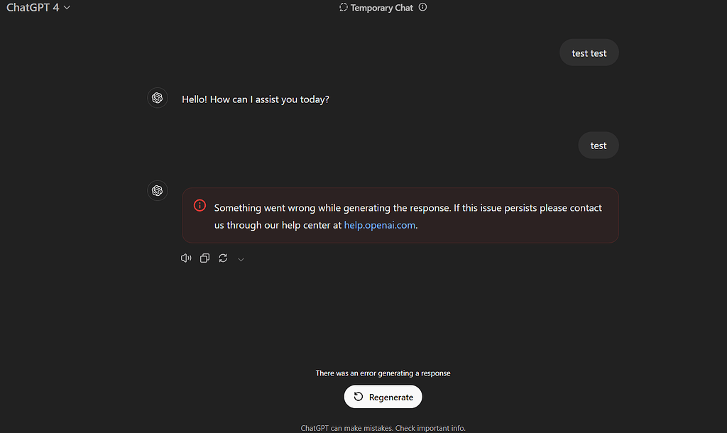 Error When Using Temporary Chat Only Bugs Openai Developer Community