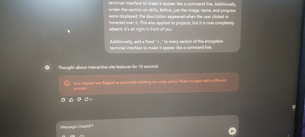 Repeatedly getting "Your request was flagged as potentially violating ...