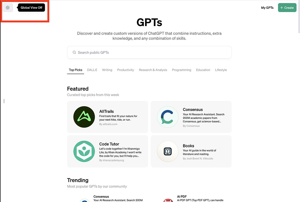 What does "Global View" feature do in "GPT Store"? - Plugins / Actions builders - OpenAI ...