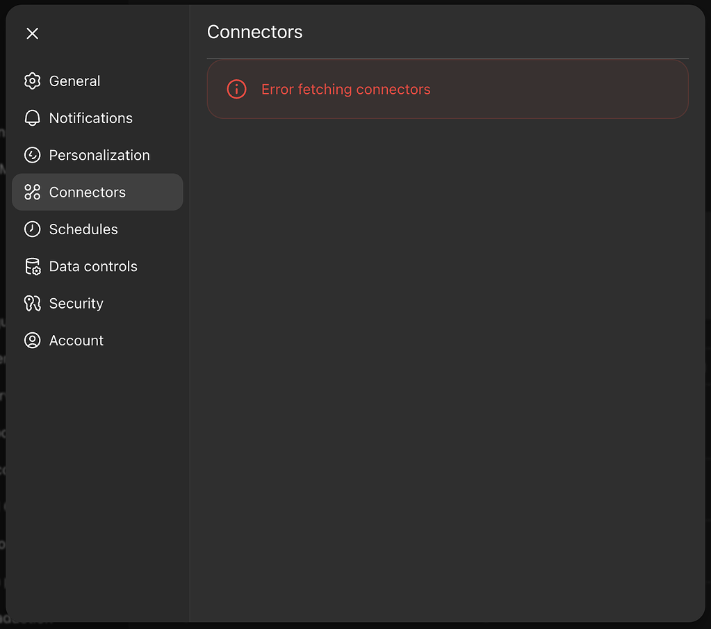 "Error fetching connectors" & 500 Error from /list-accessible after adding custom MCP connector ...