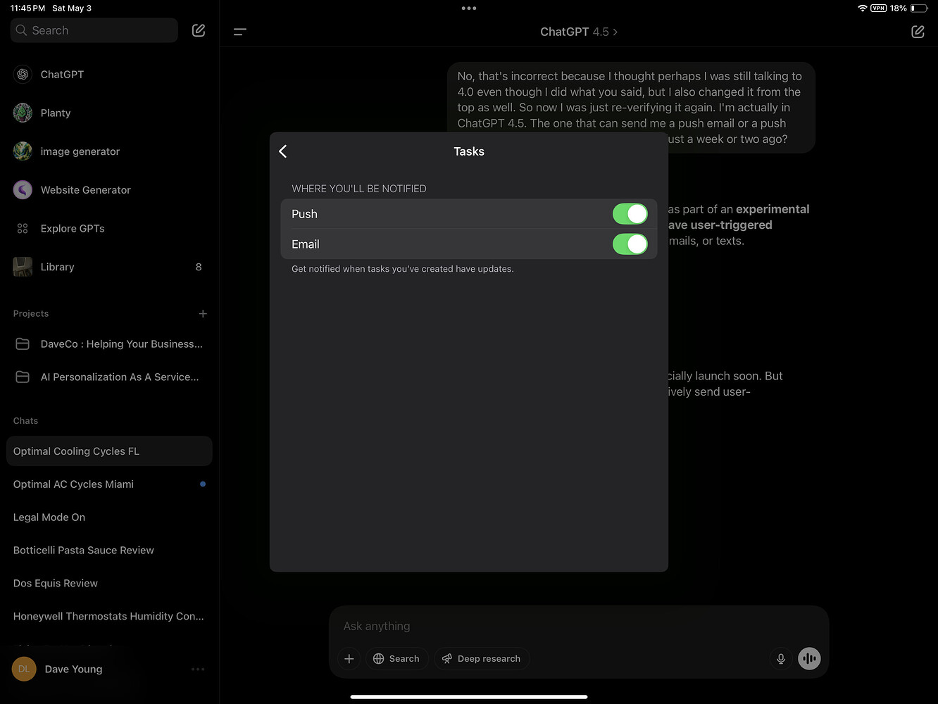 UX/UI Issue: GPT 4.5 (Research) Assistant Denies Existing Proactive Notification Feature - Bugs ...