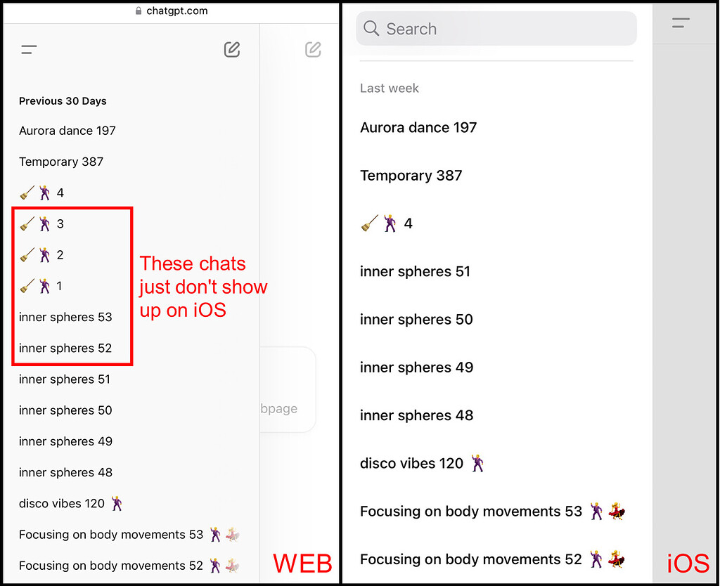 Some of my chats just decide not to show up on the mobile app - Bugs - OpenAI Developer Community