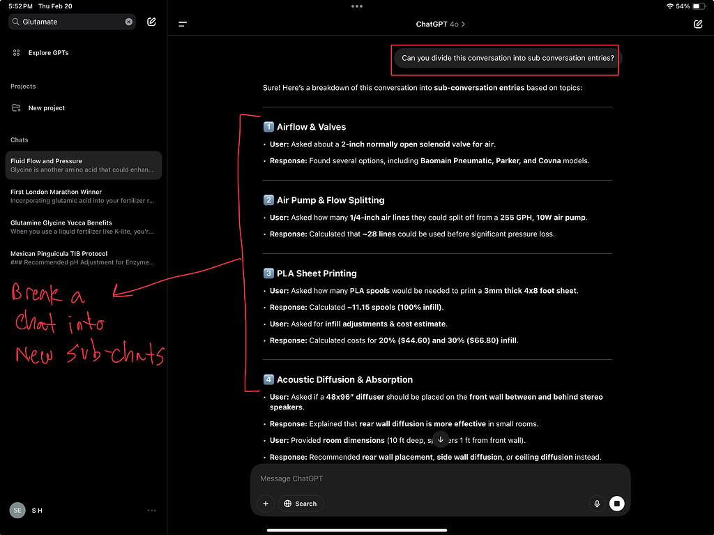 Create new chat entries for the various topics talked about inside one chat - Feature requests ...
